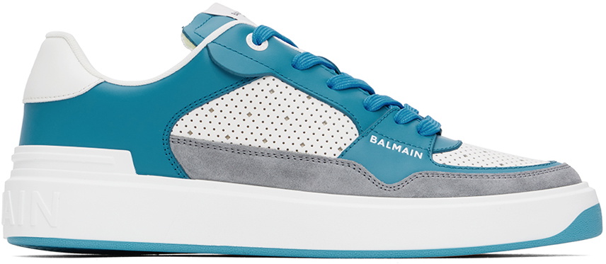 Balmain White & Blue B-Court Flip Sneakers Balmain