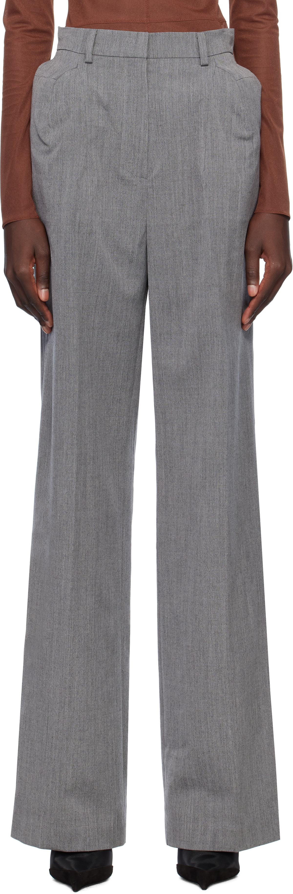 Pushbutton Gray Shoulder Puff Trousers Pushbutton