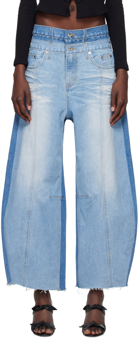 Rokh Blue Balloon Shaped Layered Denim Jeans Rokh
