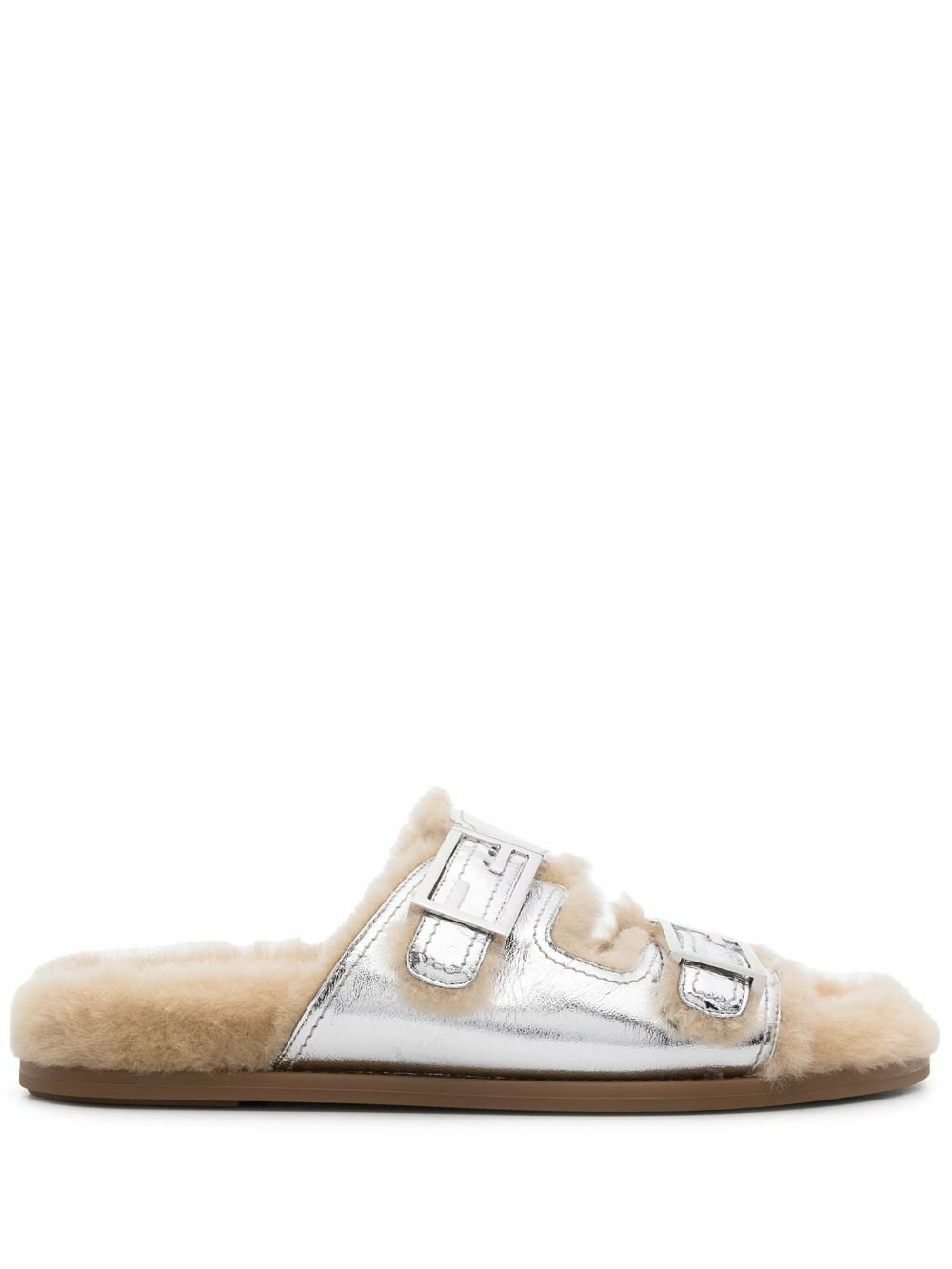 FENDI Silver Fendi Feel Leather Slides Fendi