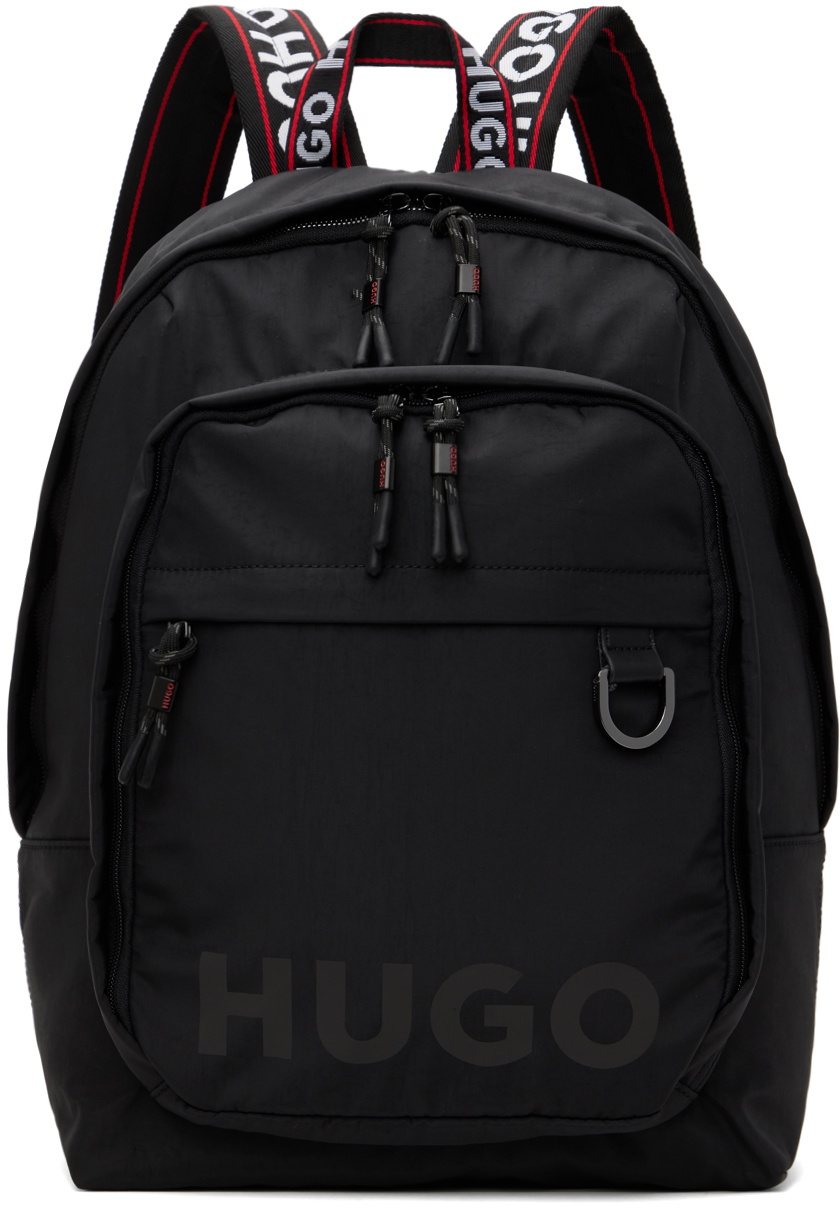 Hugo Black Logo-Print Branded Handles Backpack Hugo Boss