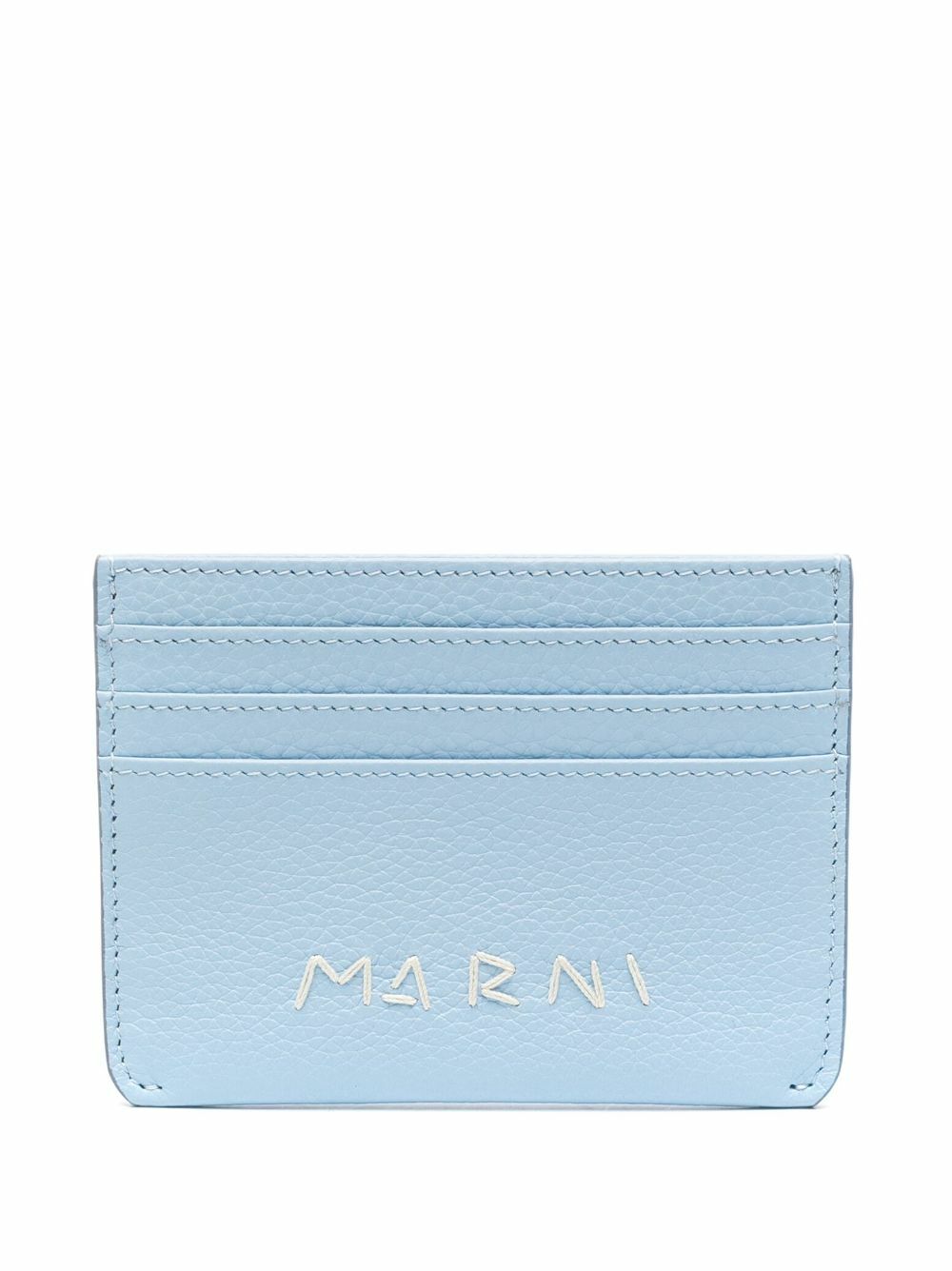 Marni Blue Logo-Embroidered Leather Card Holder Marni