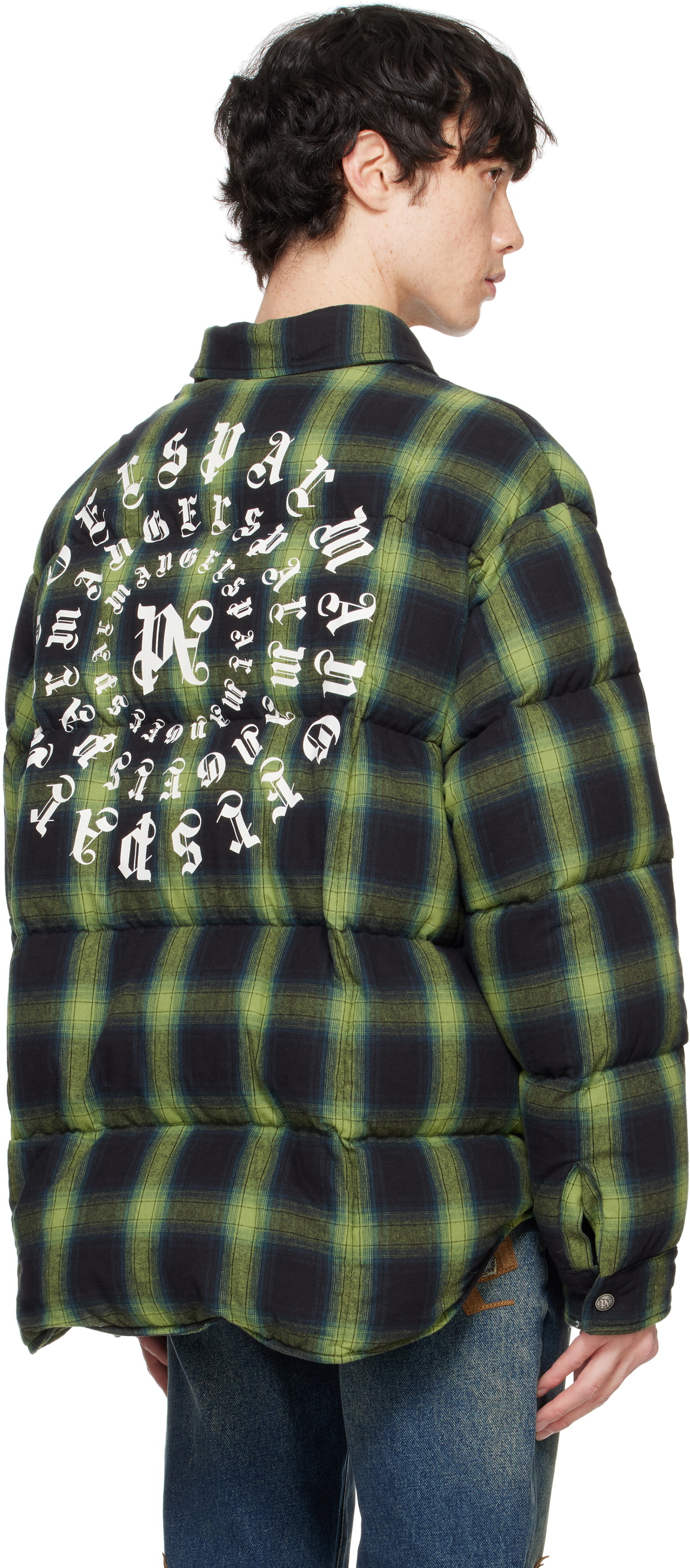 Palm Angels Green Vertigo Padded Down Jacket Palm Angels