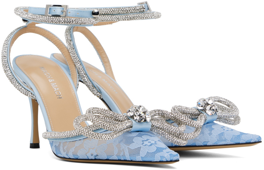 MACH & MACH Blue Double Bow Lace 95 Heels MACH & MACH