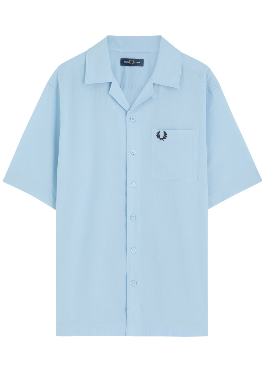 Fred Perry Logo-embroidered Cotton Shirt Light Blue Fred Perry