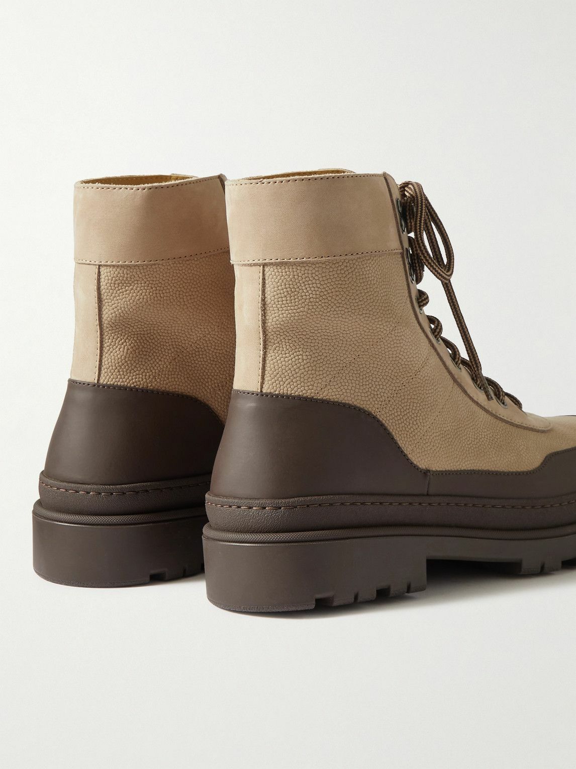Brunello Cucinelli - Rubber-Trimmed Pebble-Grain Leather Hiking Boots ...