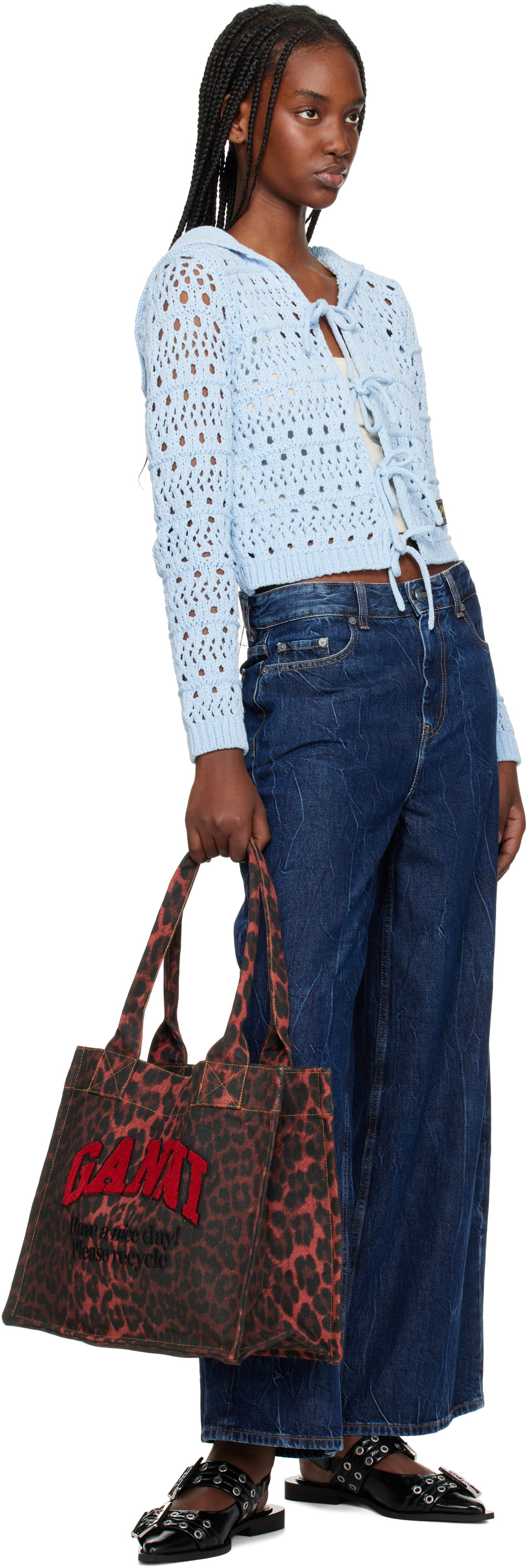 GANNI Red Leopard Print Canvas Tote GANNI