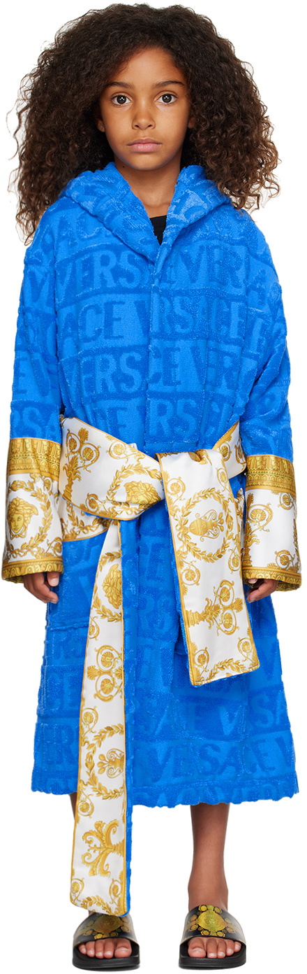 Versace Kids Blue 'I Heart Baroque' Bathrobe Versace