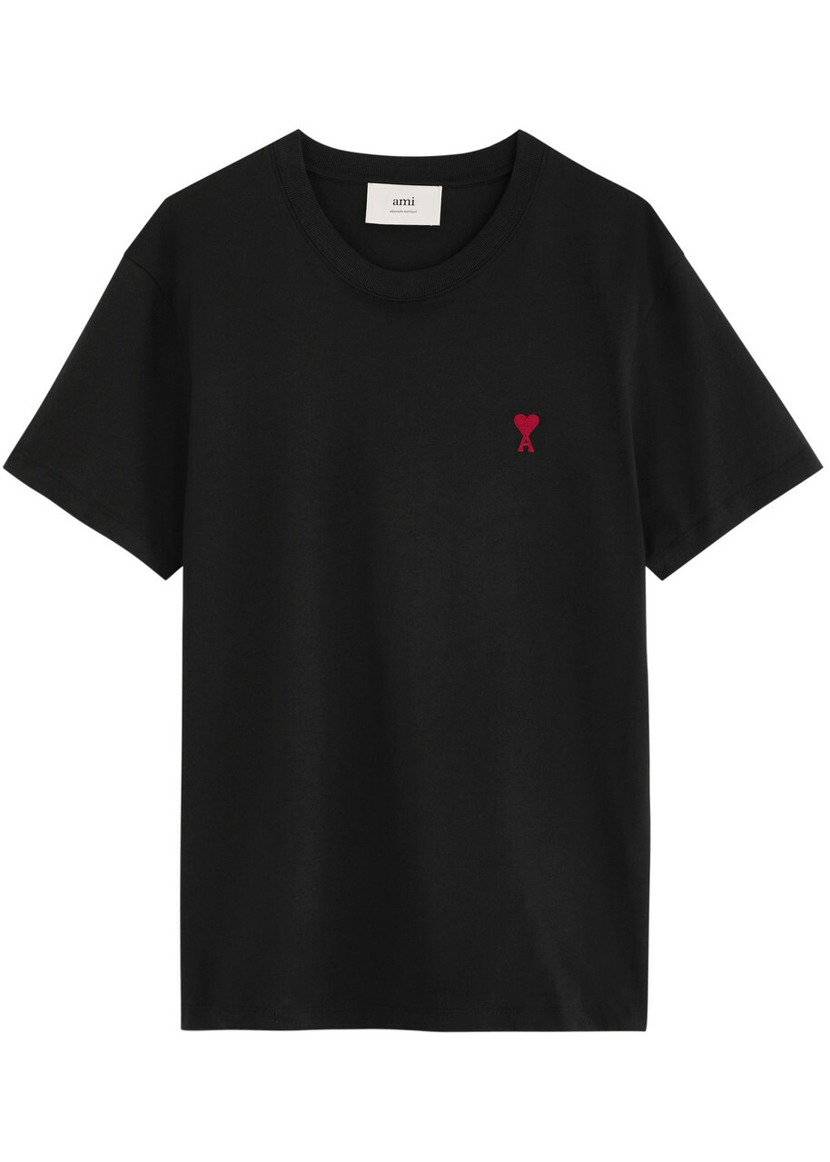 Ami Paris Logo-embroidered Cotton T-shirt Black AMI