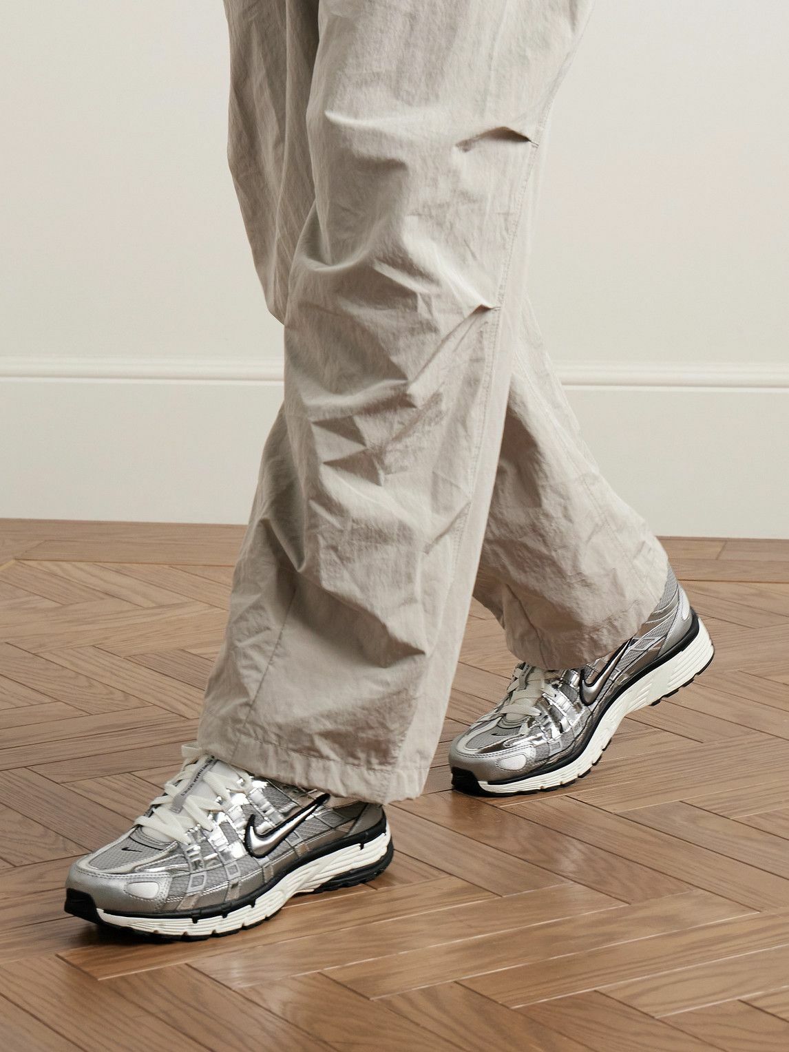 Nike - P-6000 PRM Metallic Leather and Mesh Sneakers - Gray Nike