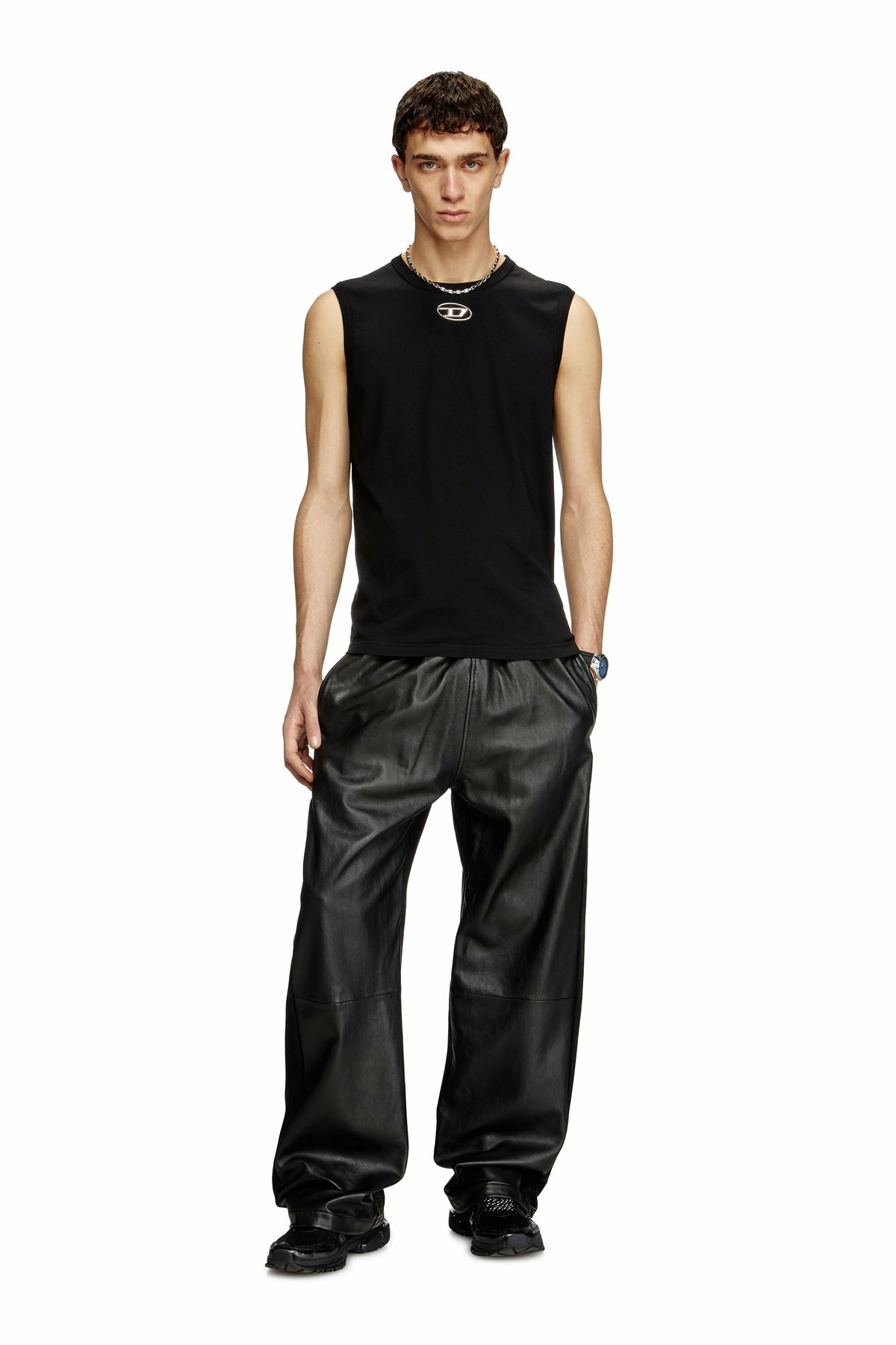 Diesel Tank top with metallic Oval D - T-Shirts Mens in Black Diesel