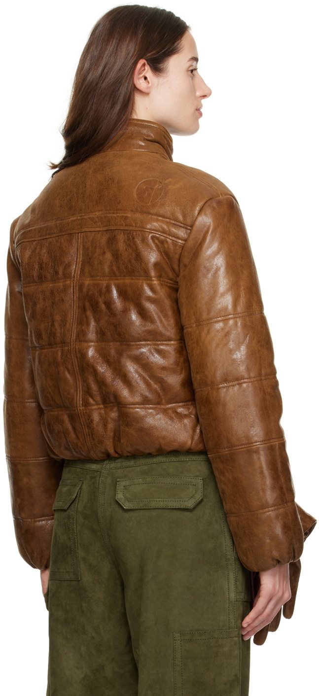 Saks Potts Brown Franklin Leather Puffer Jacket & Gloves Set Saks Potts