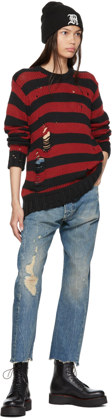 R13 Red & Black Shredded Grunge Sweater R13