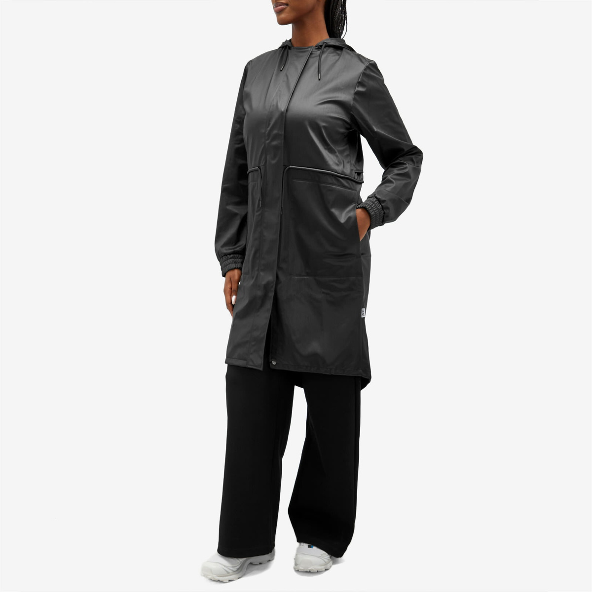 Rains Women's String Rain Parka Jacket in Black Grain Rains