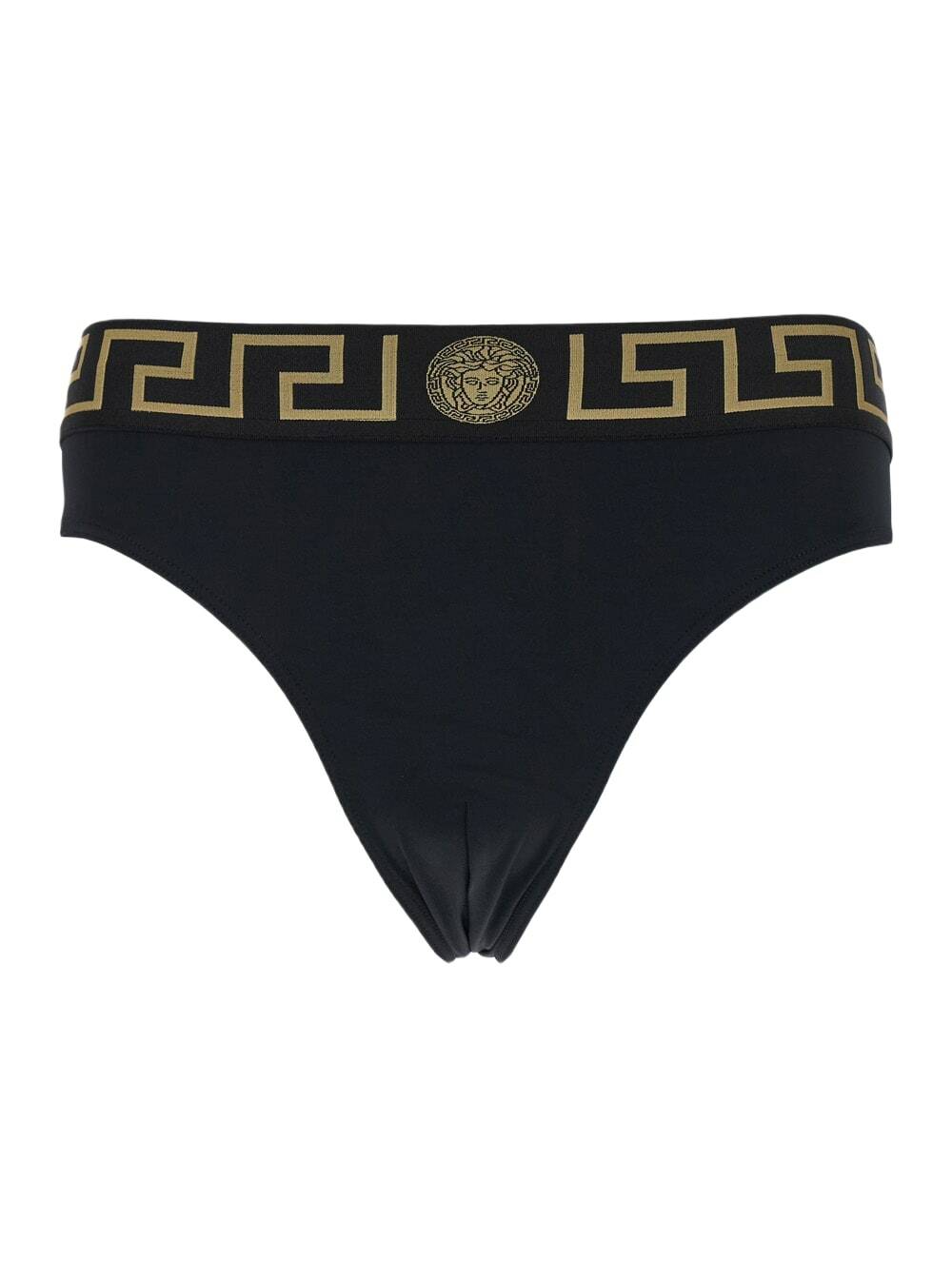 Versace Black Speedo With Greca Detail In Tech Fabric Man Versace