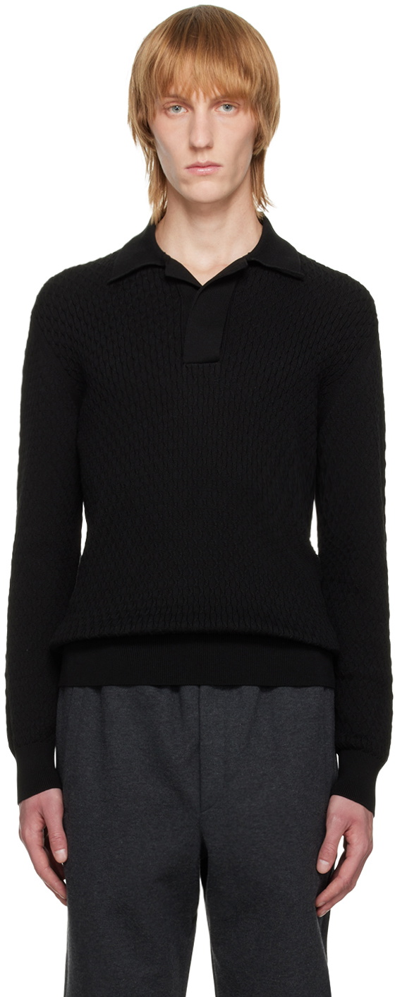 Salvatore Ferragamo Black Buttoned Polo Salvatore Ferragamo