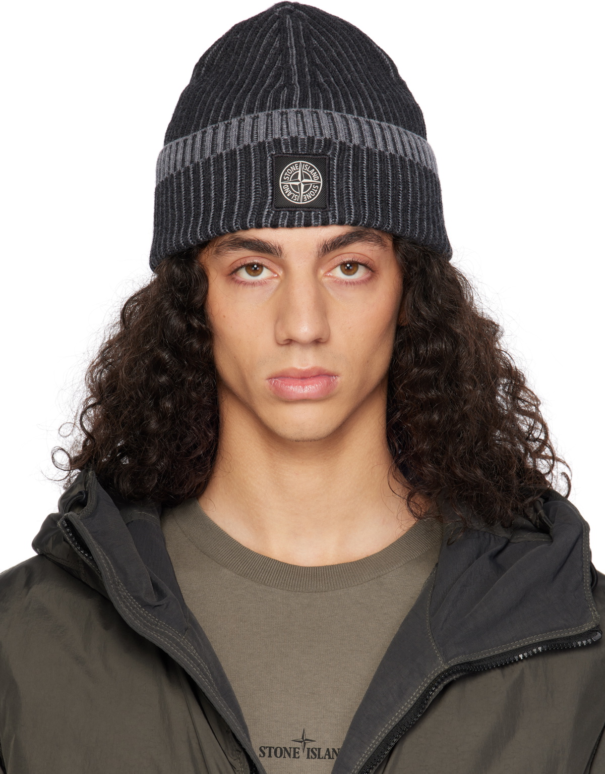 Stone Island Gray Contrast Knitted Badge Beanie Stone Island