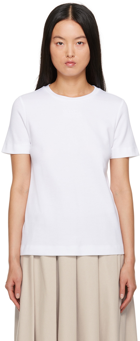 S Max Mara White Embroidered T-Shirt S Max Mara