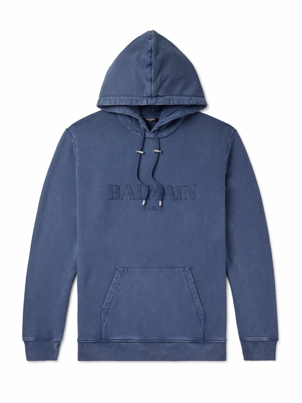 Balmain - Logo-Embroidered Cotton-Jersey Hoodie - Blue Balmain