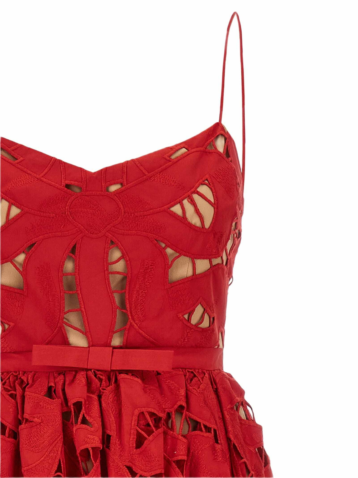 self-portrait red Bow Embroidered Midi Dress Self-Portrait