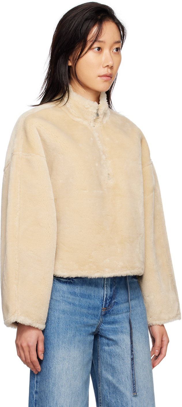 FRAME Beige Half-Zip Faux-Fur Sweater Frame Denim