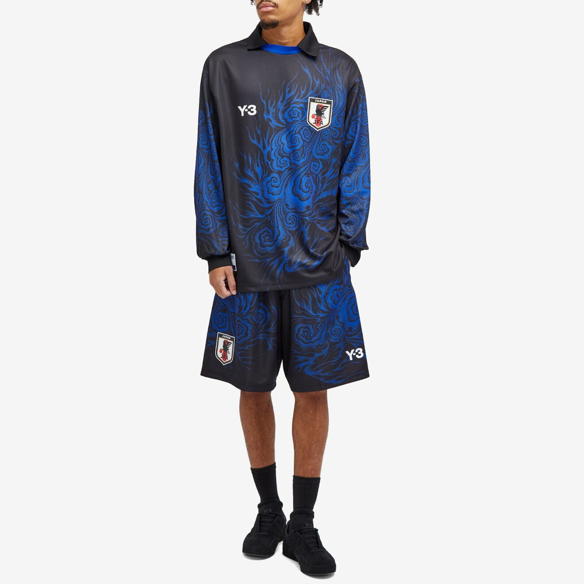 Y-3 Men's JFA Long Sleeve T-Shirt in Black/Blue Y-3