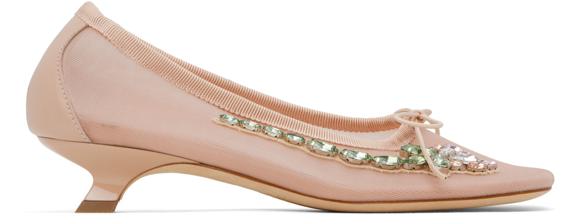 Simone Rocha Pink Embellished Flower Mesh Ballerina Heels Simone Rocha