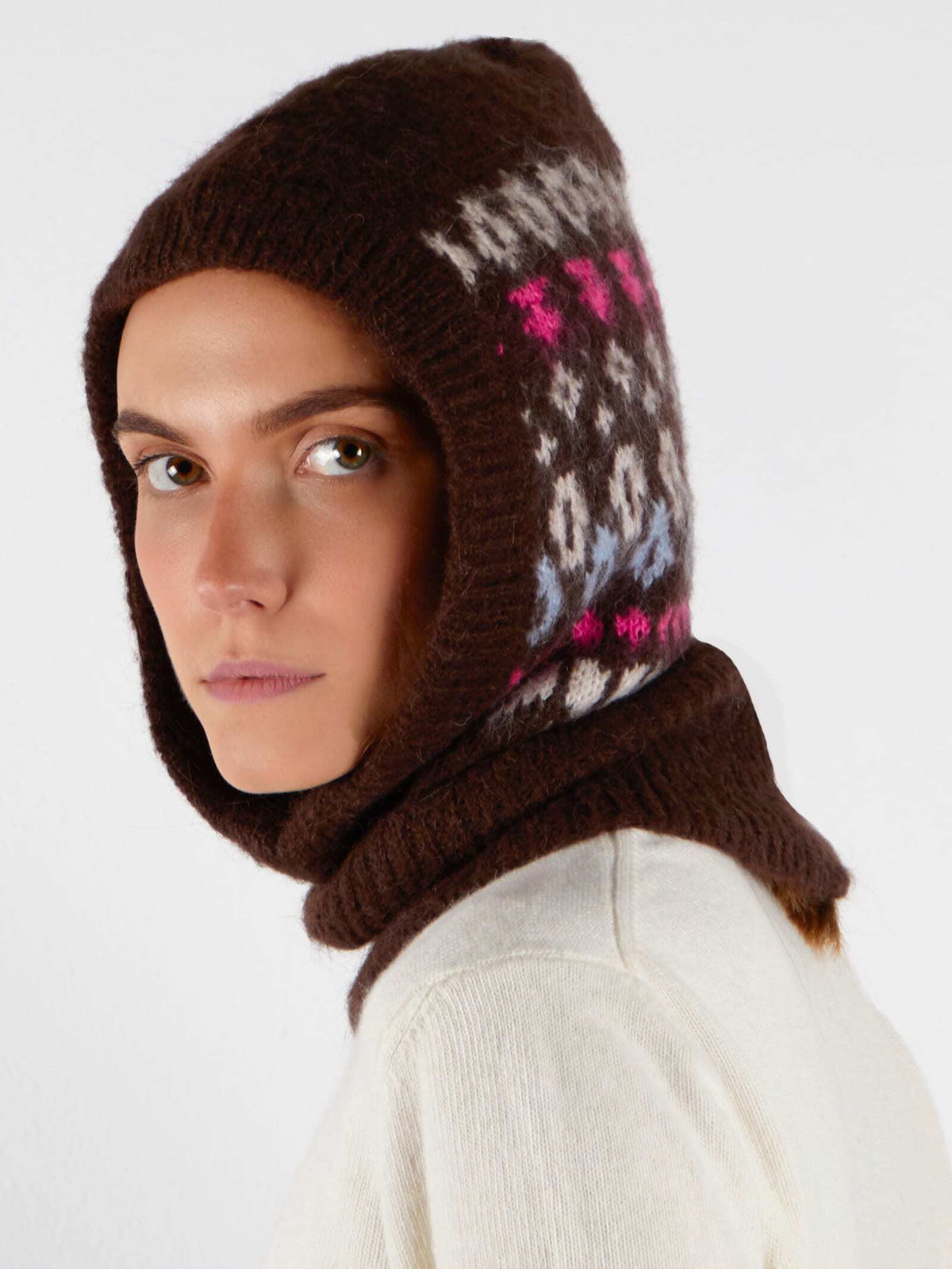 MC2 Saint Barth Woman Ultra Soft Brown Balaclava With Icelandic Pattern ...