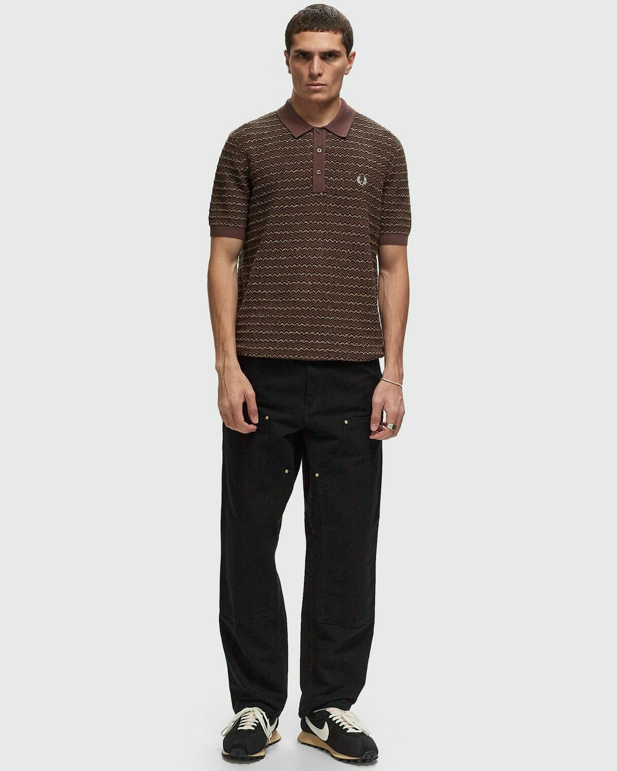 Fred Perry Boucle Jacquard Knitted Shirt Brown Polos Fred Perry