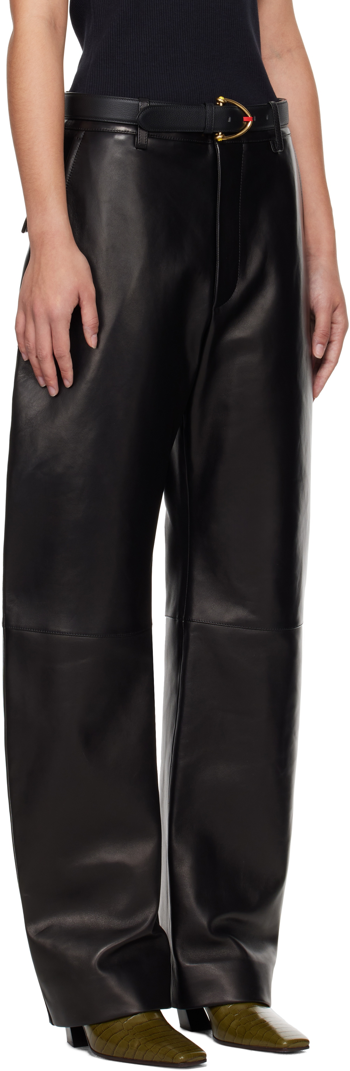 Bottega Veneta Black Rounded Leg Leather Pants Bottega Veneta