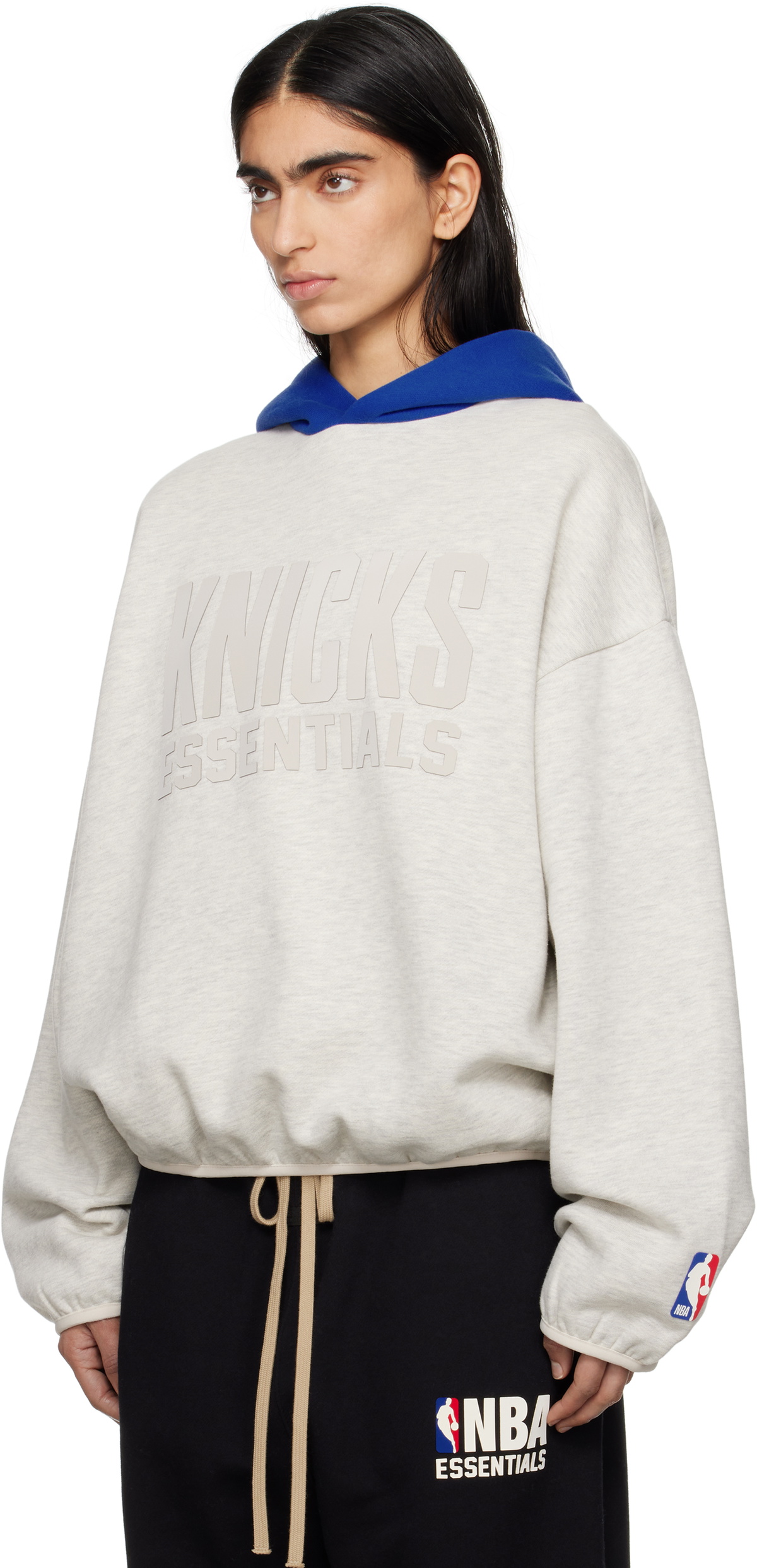 Fear of God ESSENTIALS Gray & Blue NBA Knicks Pull Over Hoodie Fear Of ...
