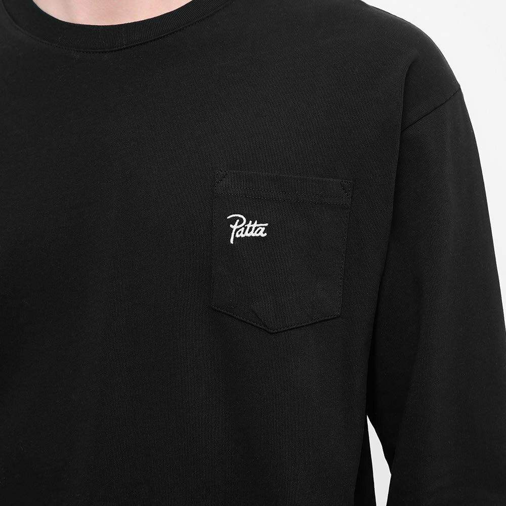 Patta Men's Long Sleeve Washed Pocket Logo T-Shirt in Black Patta