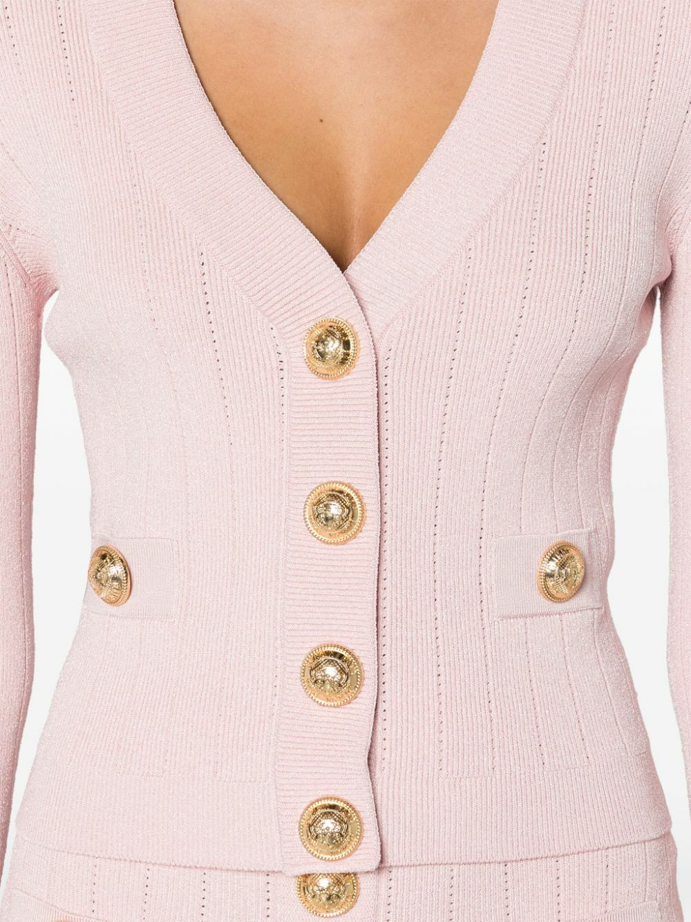 Balmain Pink Buttoned-Up Knitted Cardigan Balmain