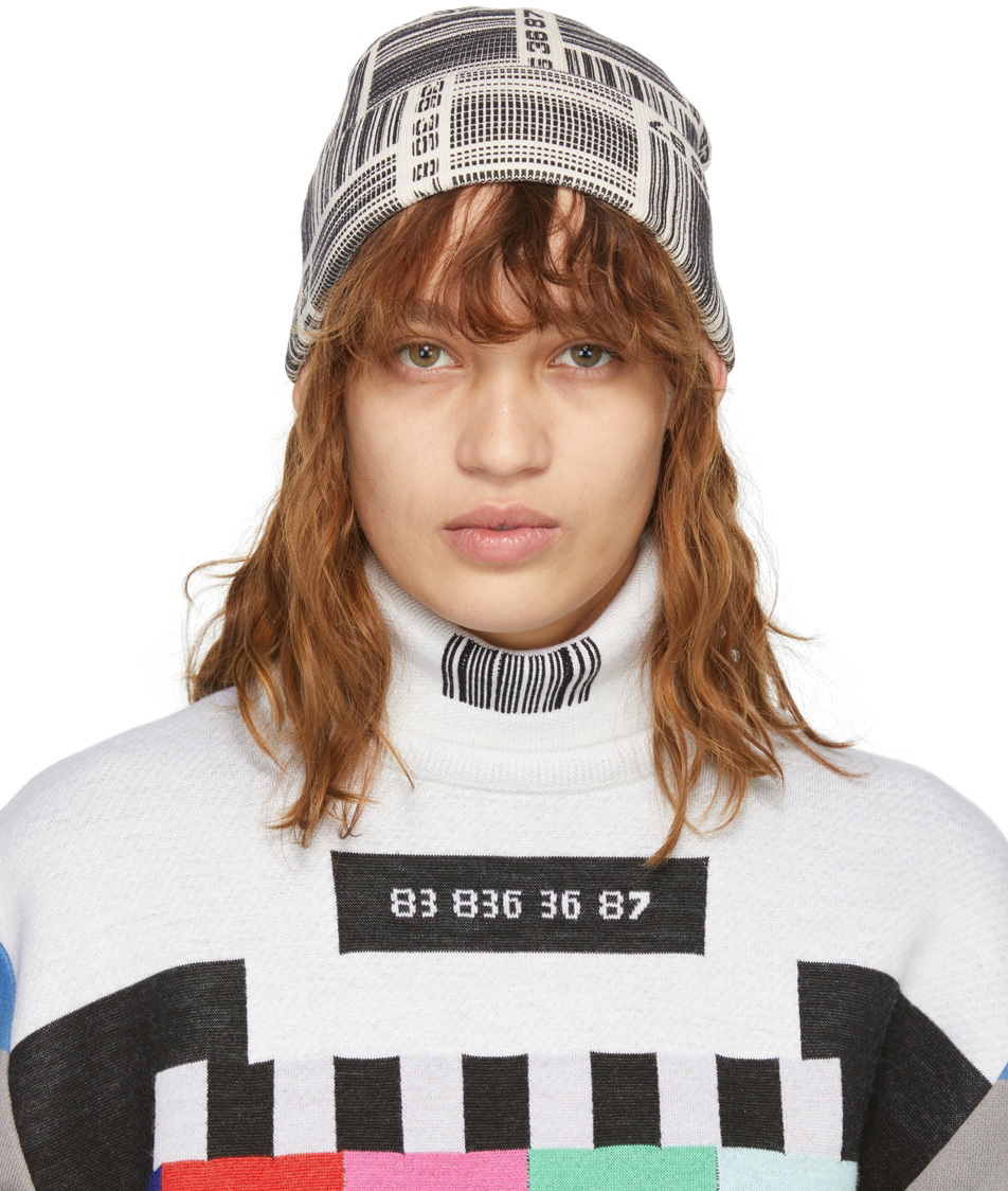 VTMNTS White Barcode Monogram Beanie VTMNTS