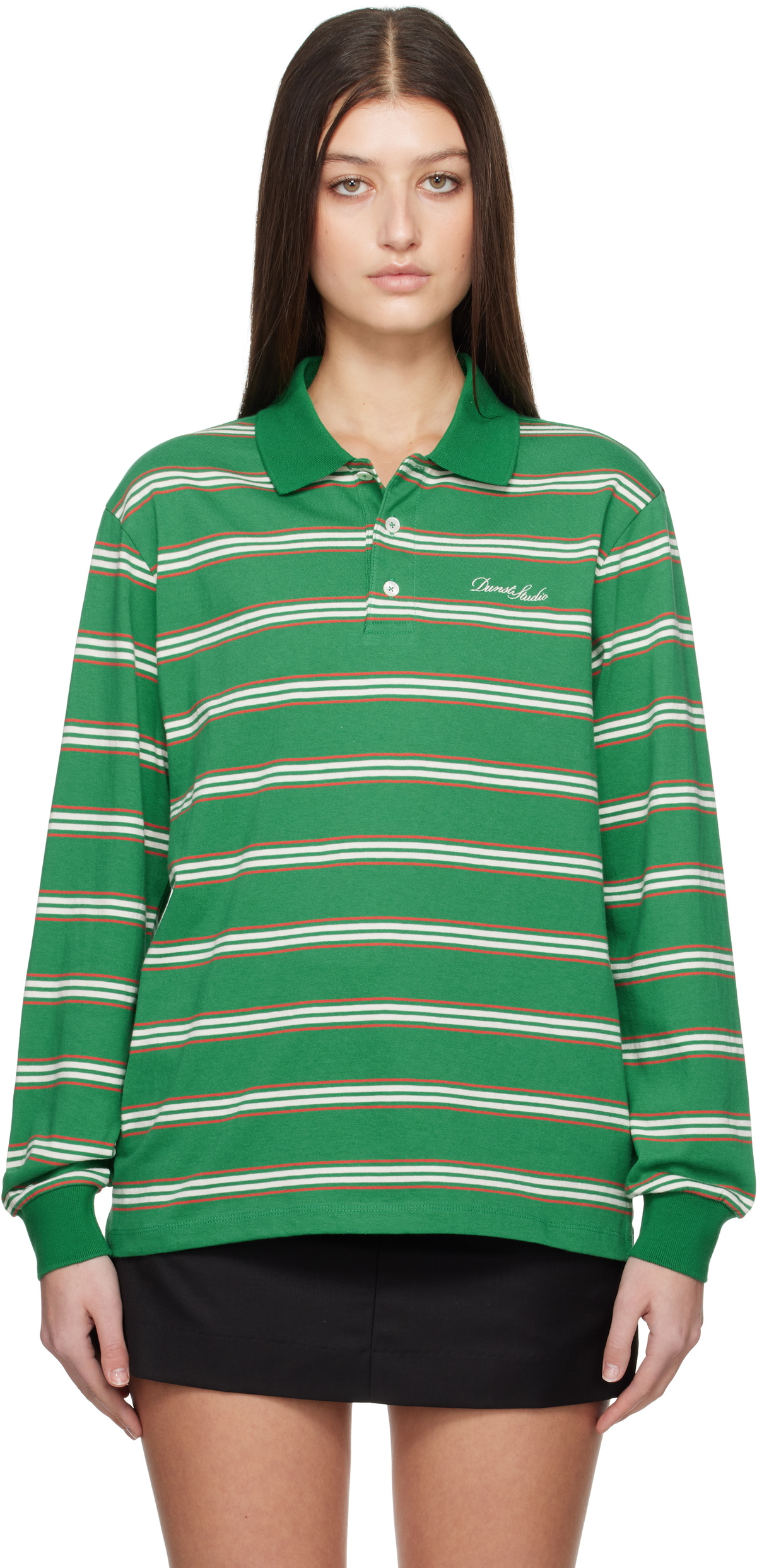 Dunst Green Multi Stripe Collared Polo Dunst