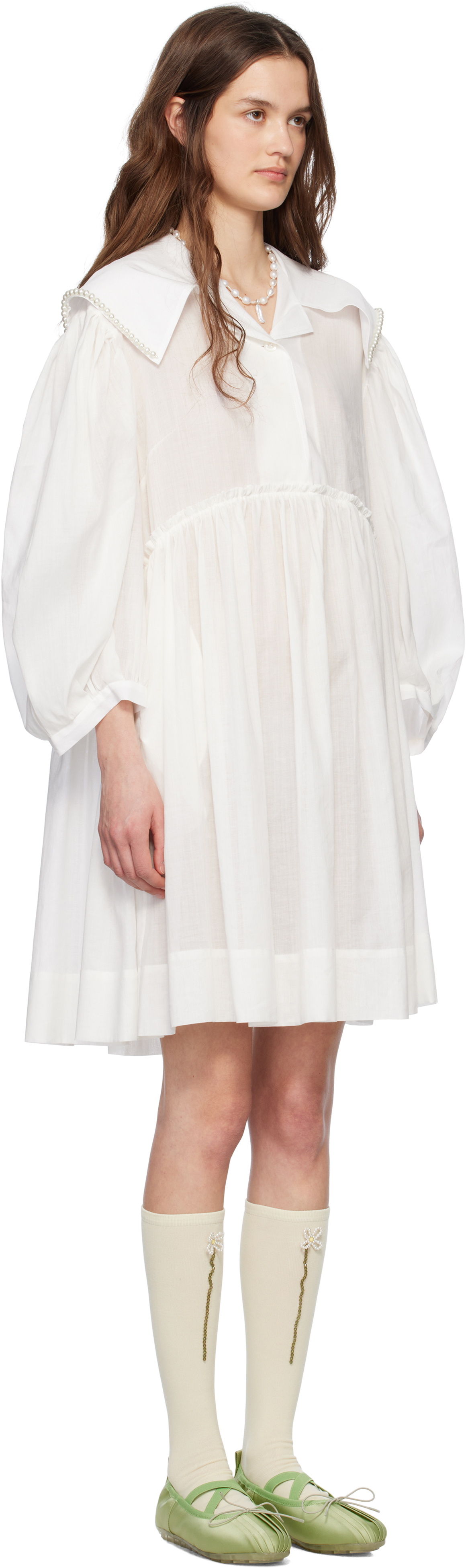 Simone Rocha White Beaded Sailor Collar Shirt Minidress Simone Rocha