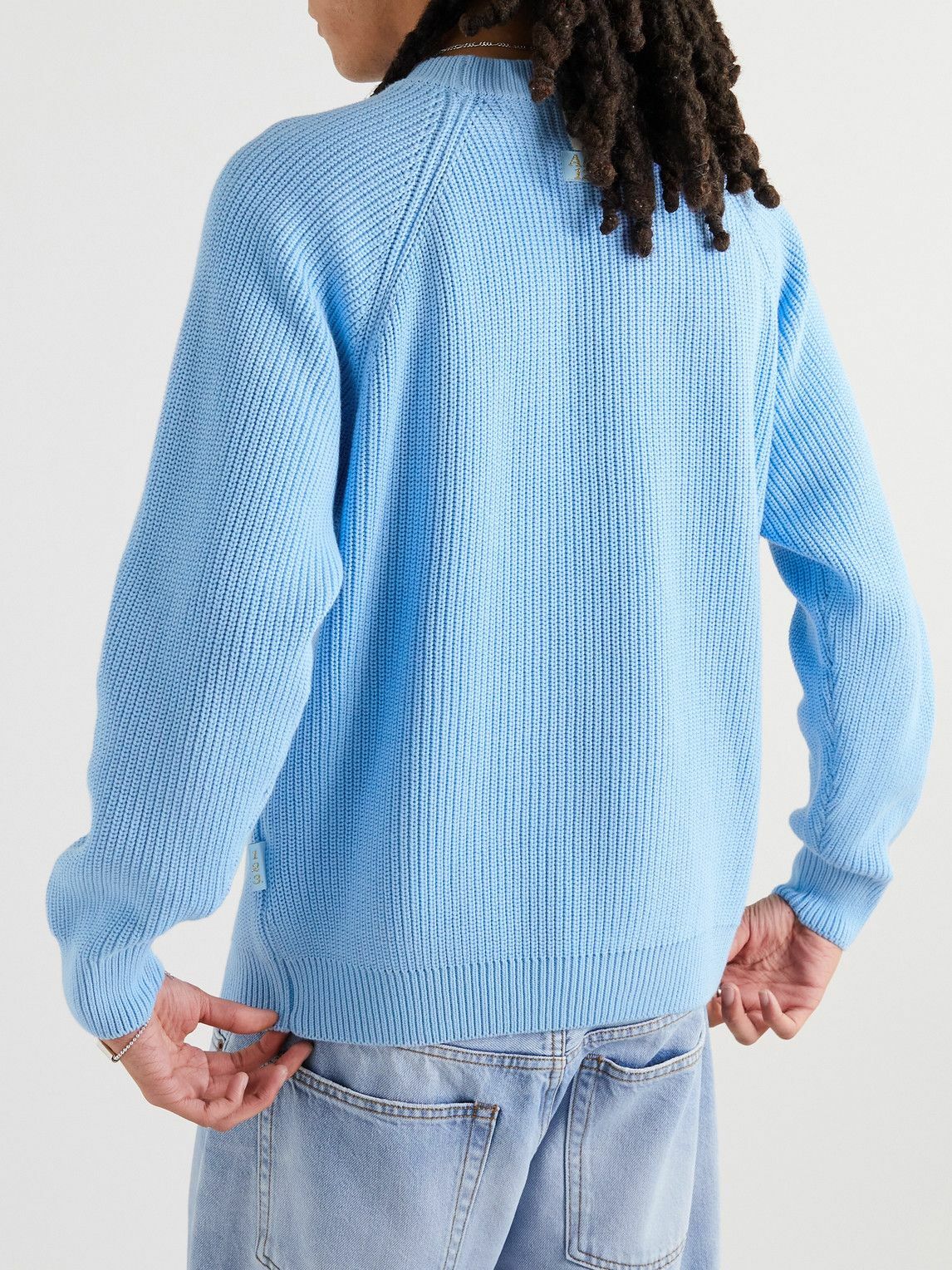 Abc. 123. - Logo-Embroidered Ribbed Cotton Sweater - Blue Advisory ...