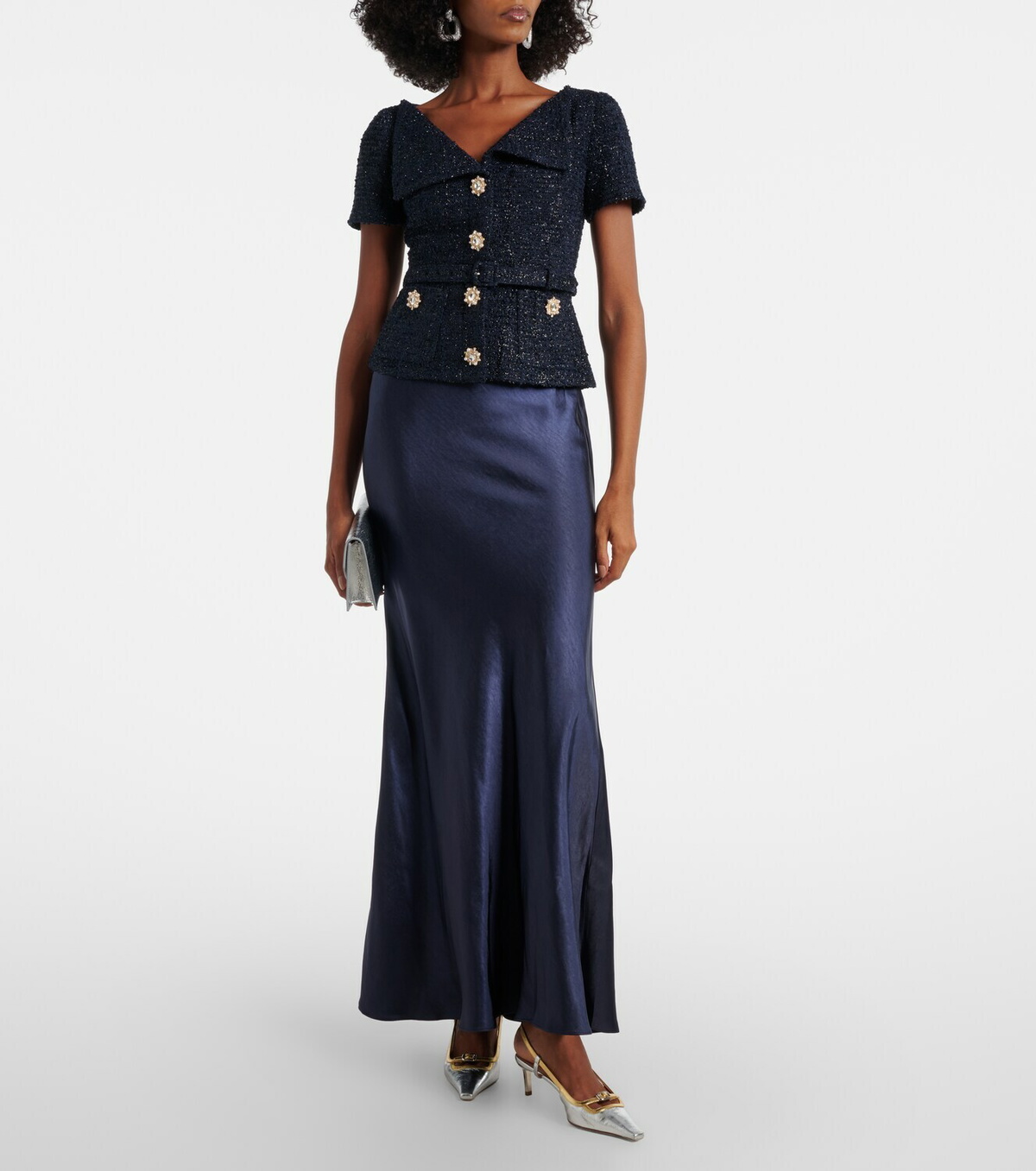 Self-Portrait Embellished bouclé and satin maxi dress Self-Portrait