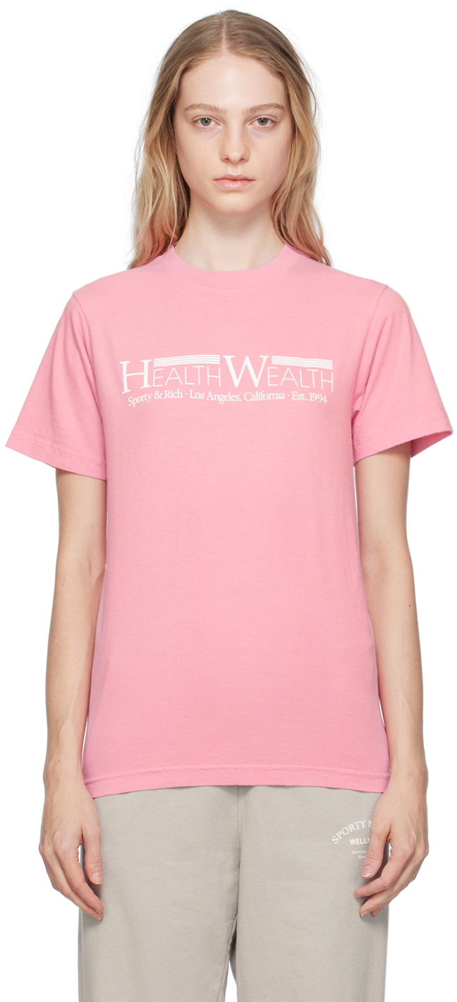 Sporty & Rich Pink 'Health Wealth' T-Shirt Sporty & Rich