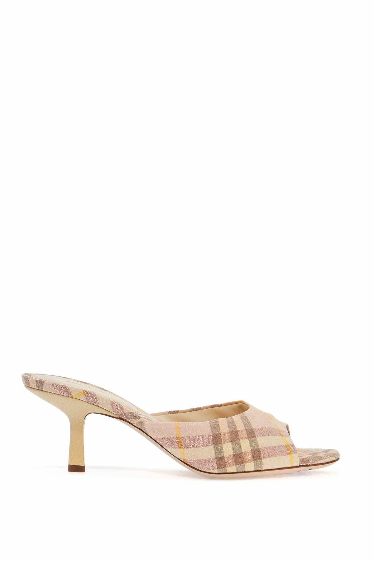 BURBERRY beige check linen mule sandals with 6.5 cm heel lf mews 65 chk 162393 Beige Burberry
