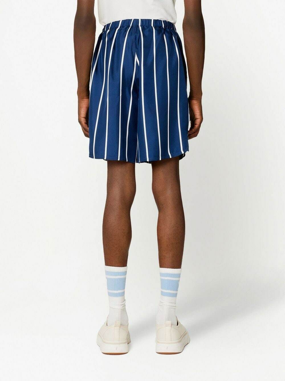 AMI PARIS - Striped Silk Shorts AMI