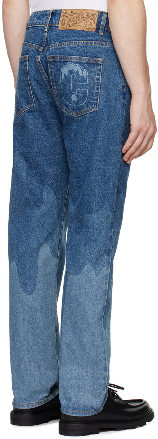 ICECREAM Blue Running Dog Lazer Drip Denim Jeans ICECREAM
