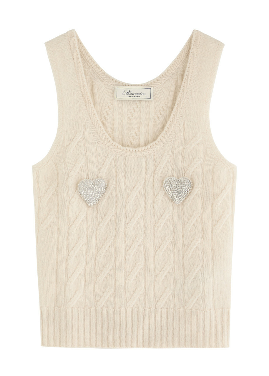 Blumarine Cable-knit Embellished Wool-blend Tank Cream Blumarine