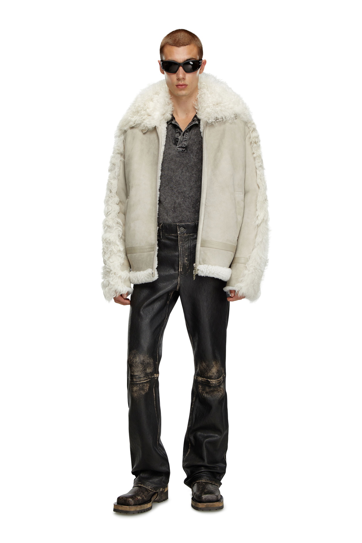 Diesel Distressed leather pants - Pants Mens in Black Diesel