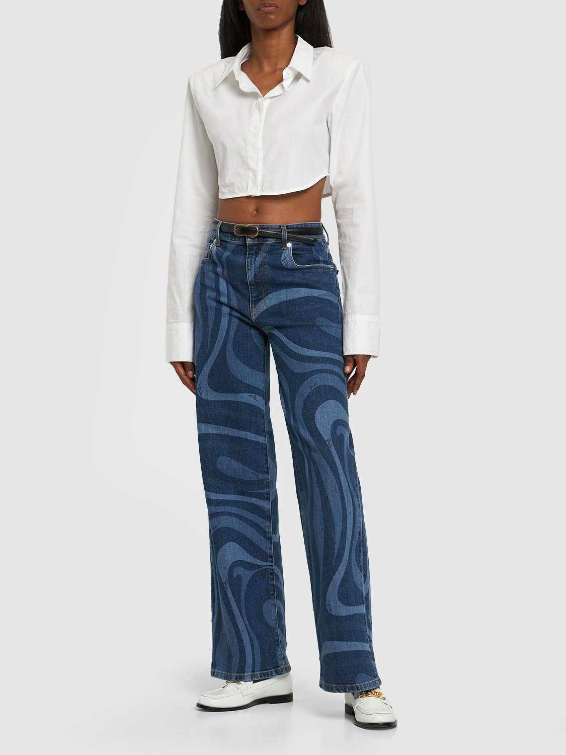 PUCCI Marmo Printed Denim Wide Jeans Emilio Pucci