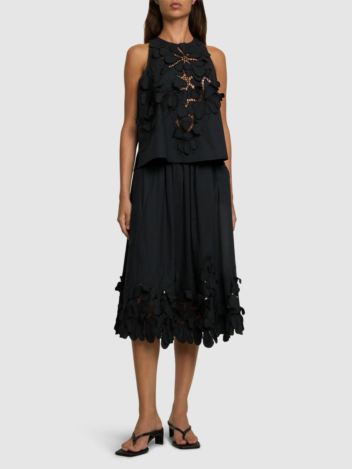 FORTE_FORTE En Fleur Embroidered Poplin Midi Skirt Forte Forte