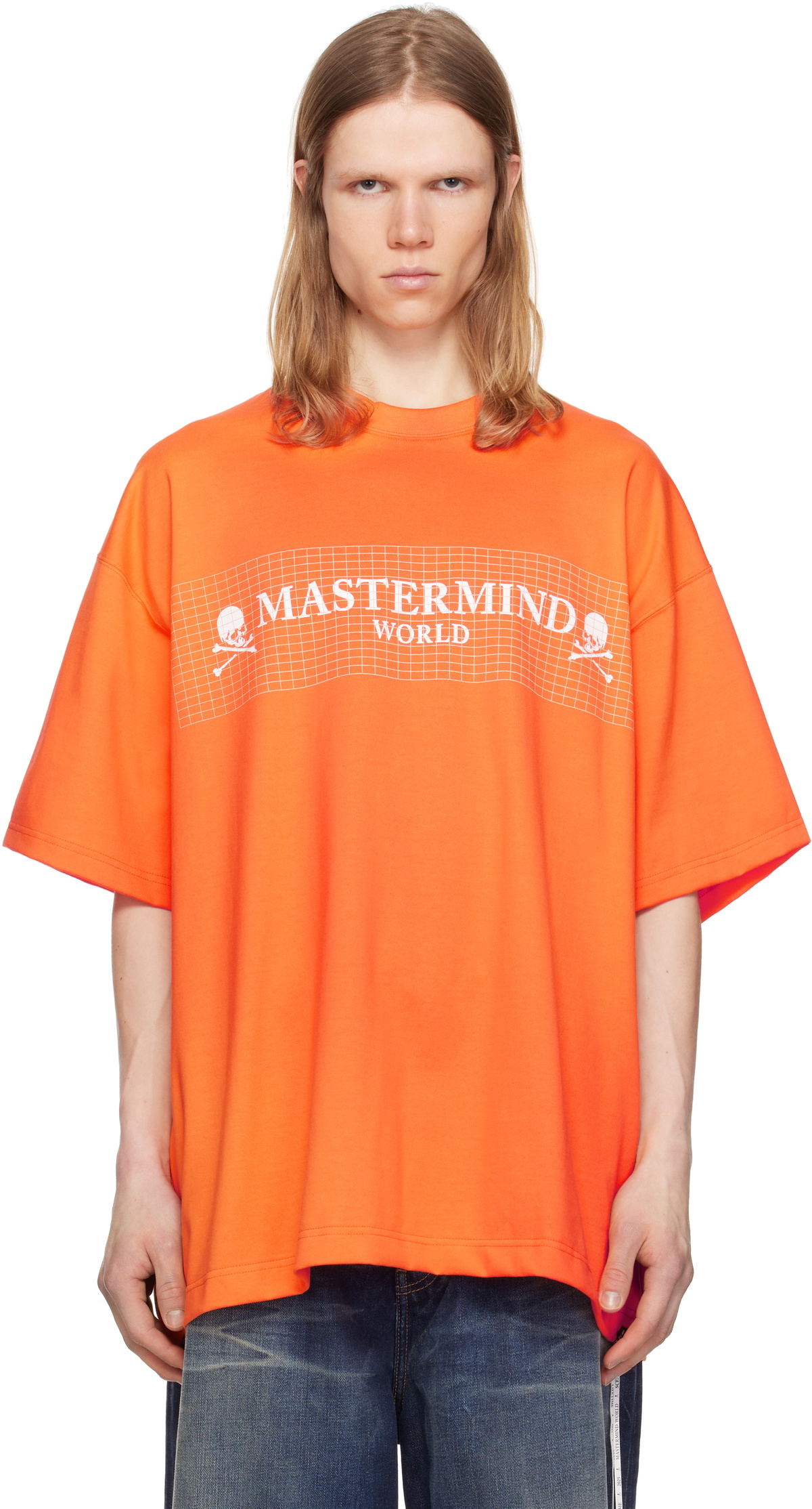 MASTERMIND WORLD Orange Oversized Grid T-shirt MASTERMIND WORLD