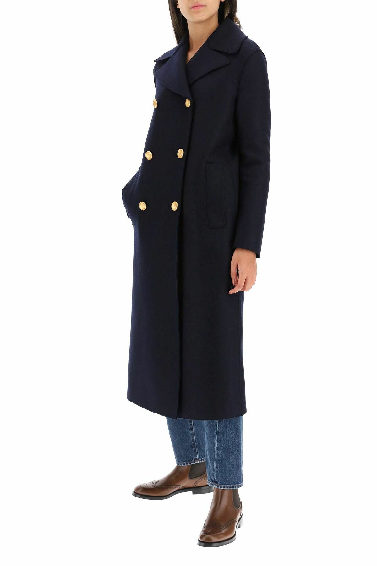 HARRIS WHARF LONDON double-breasted coat in pressed wool Blue Harris ...