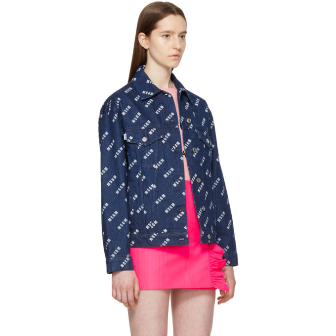 MSGM Blue Multi Stamped Denim Jacket MSGM