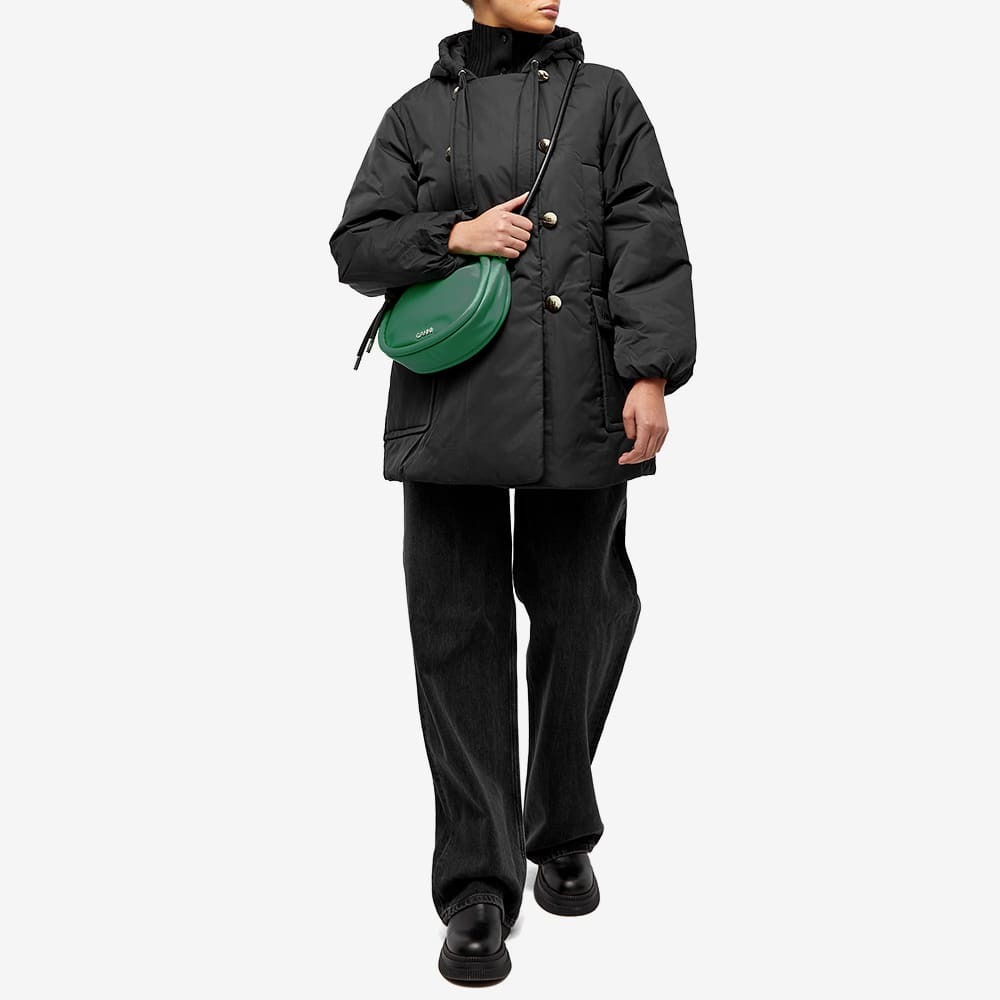 GANNI Women's Shiny Puff Hood Midi Jacket in Black GANNI